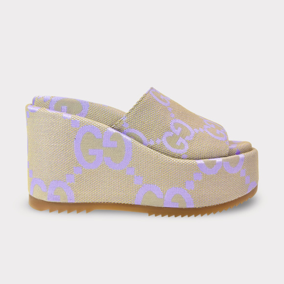 Gucci | Shoes | Gucci Jumbo Gg Angelina Platform Wedge Sandal Womens 85 ...